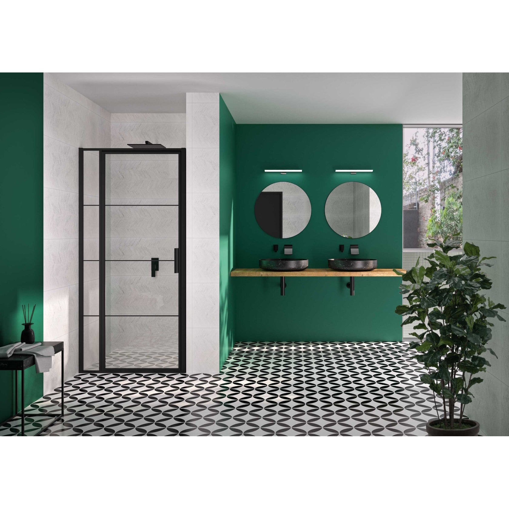 Merlyn Ionic Essence Framed Squared Hinge and Inline Door Black – Tiles and Beyond | West London